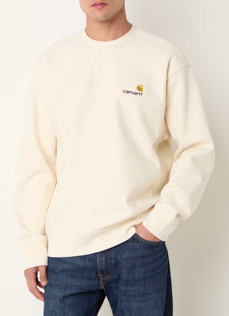 Carhartt WIP American Script sweater met logoborduring • Creme • de ...
