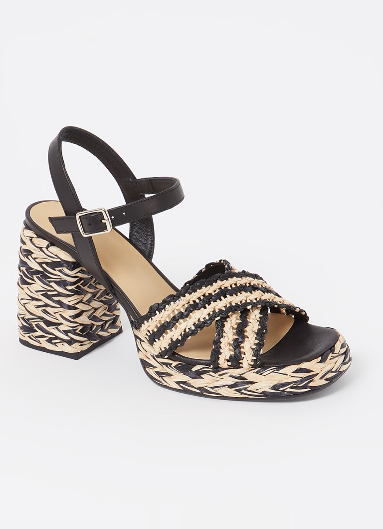 Castañer Vicen sandalette van raffia met kalfsleren details • Zwart • de Bijenkorf