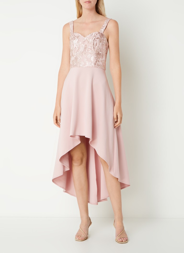 Chi Chi London Hem midi jurk met details van kant • Oudroze • de Bijenkorf