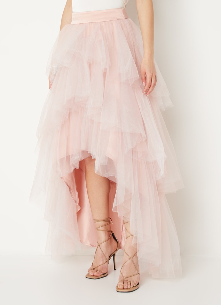 Chi Chi London Maxi rok van tule met asymmetrische zoom • Lichtroze ...