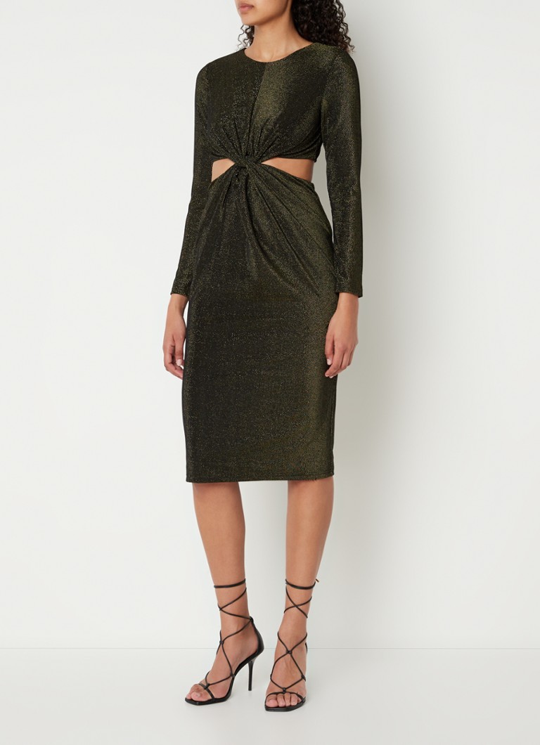Chi Chi London Midi jurk met cut-out en knoopdetail • Zwart • de Bijenkorf