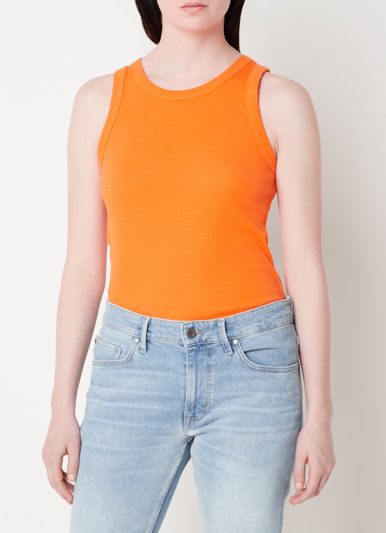 CINQUE Ciria tanktop met ribstructuur en ronde hals • Oranje • de Bijenkorf