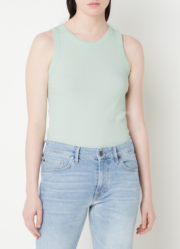 CINQUE Ciria tanktop met ribstructuur en ronde hals • Mosgroen • de ...
