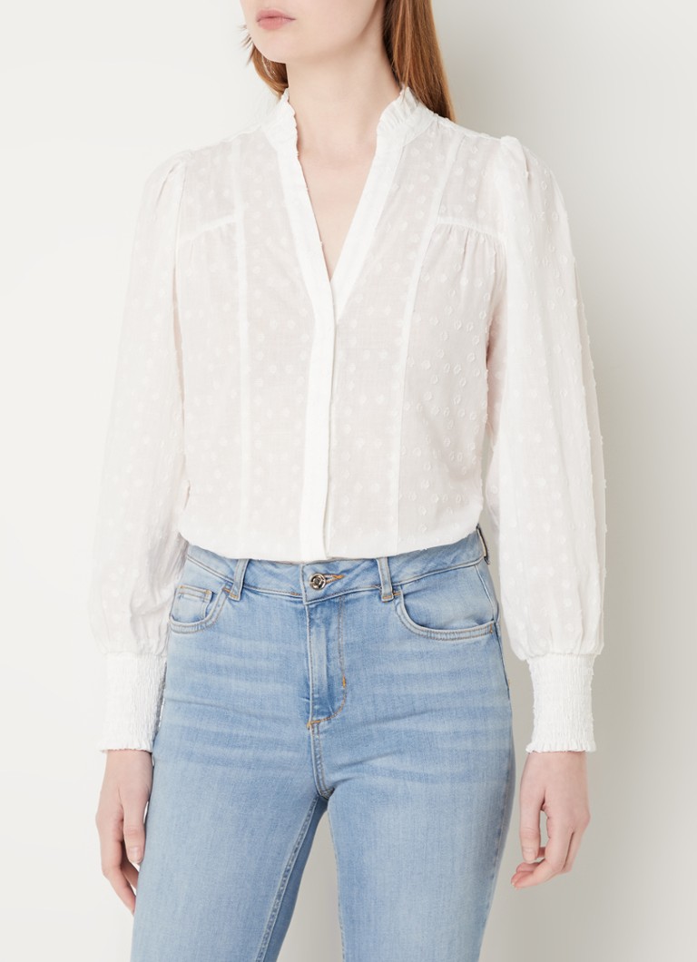 Co'Couture Finley blouse met ruches en smockwerk • Gebroken wit • de ...