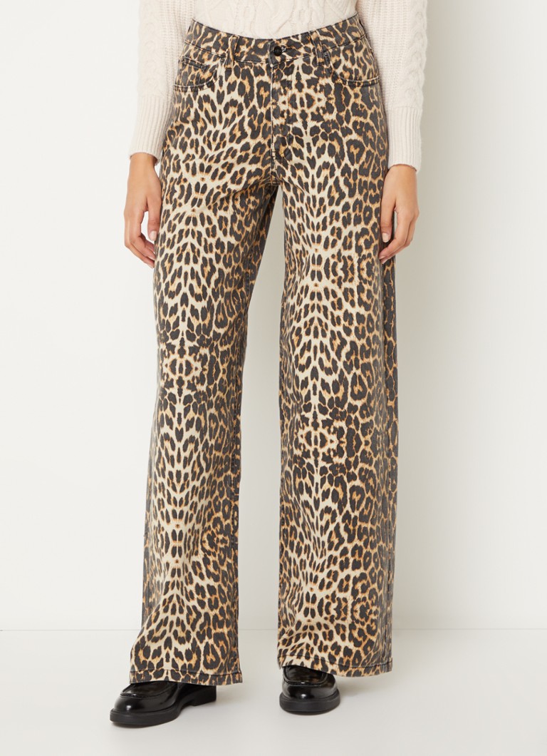 Co'Couture Leo high waist wide leg jeans met panterprint • Bruin • de ...