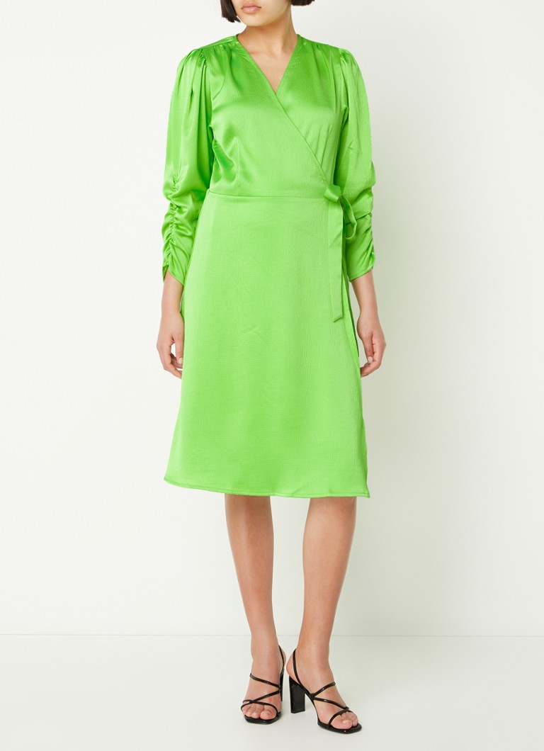 Cocouture Mira Midi Wikkeljurk Met Pofmouw En Volant • Neongroen • De