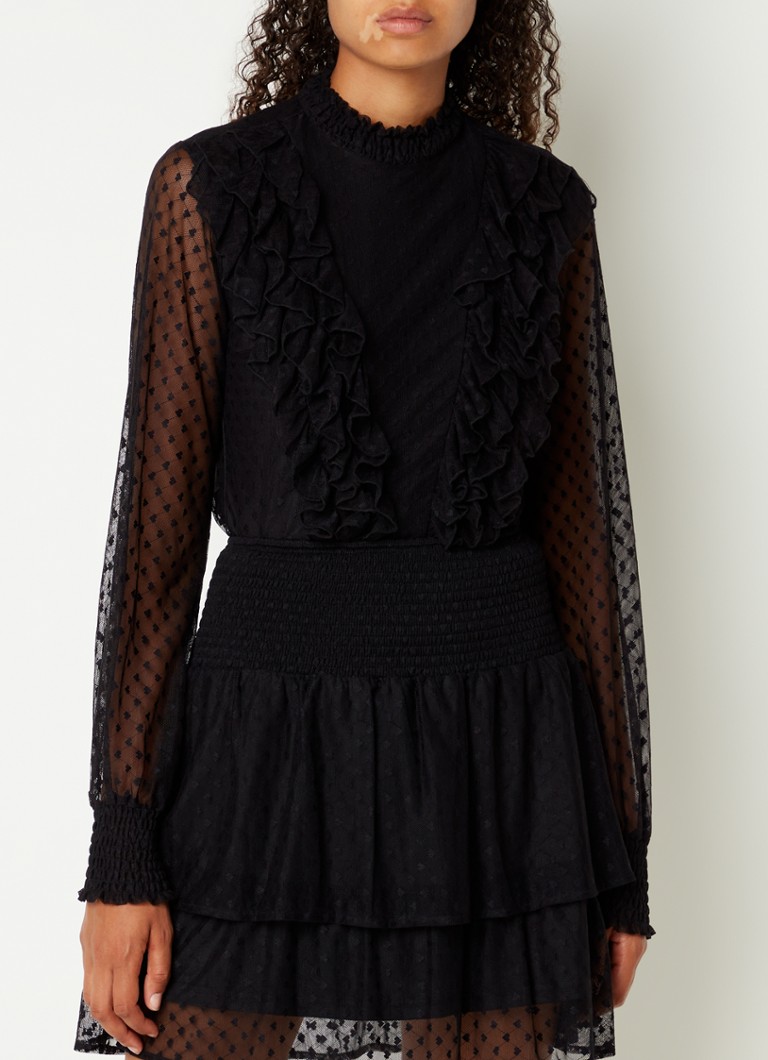 Colourful Rebel Bina Heart top van mesh met volant • Zwart • de Bijenkorf