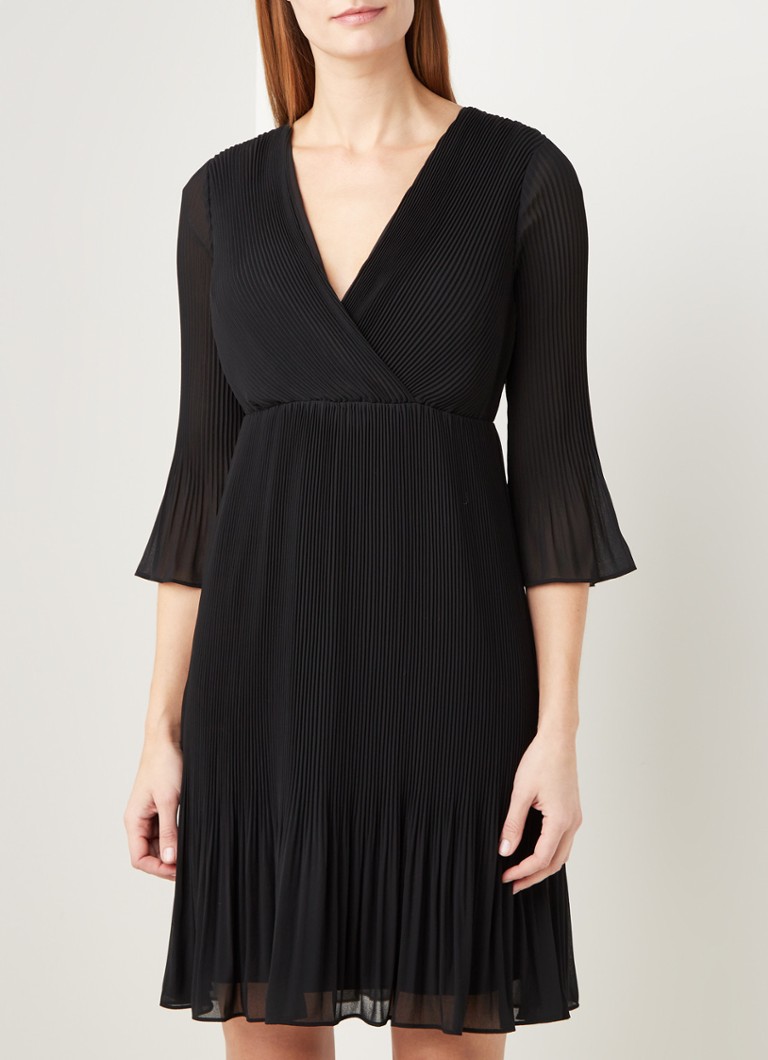 Comma Mini jurk met V-hals en plissé • Zwart • de Bijenkorf