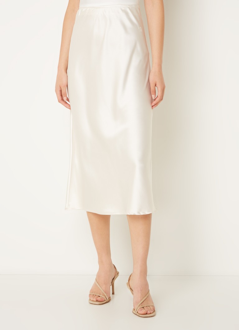 Coster Copenhagen Skyler midi rok van satijn met zijsplit • Creme • de ...