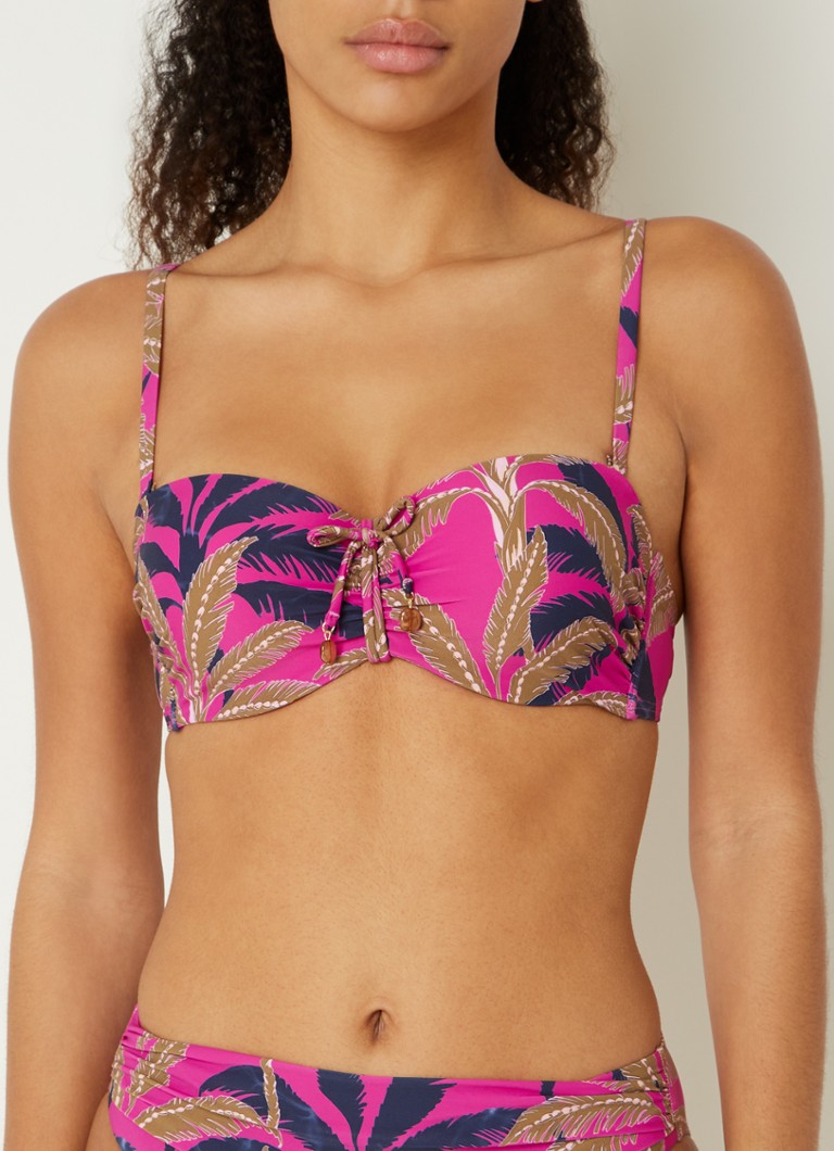 Cyell Voorgevormde bandeau bikinitop met bladprint • Fuchsia • de Bijenkorf