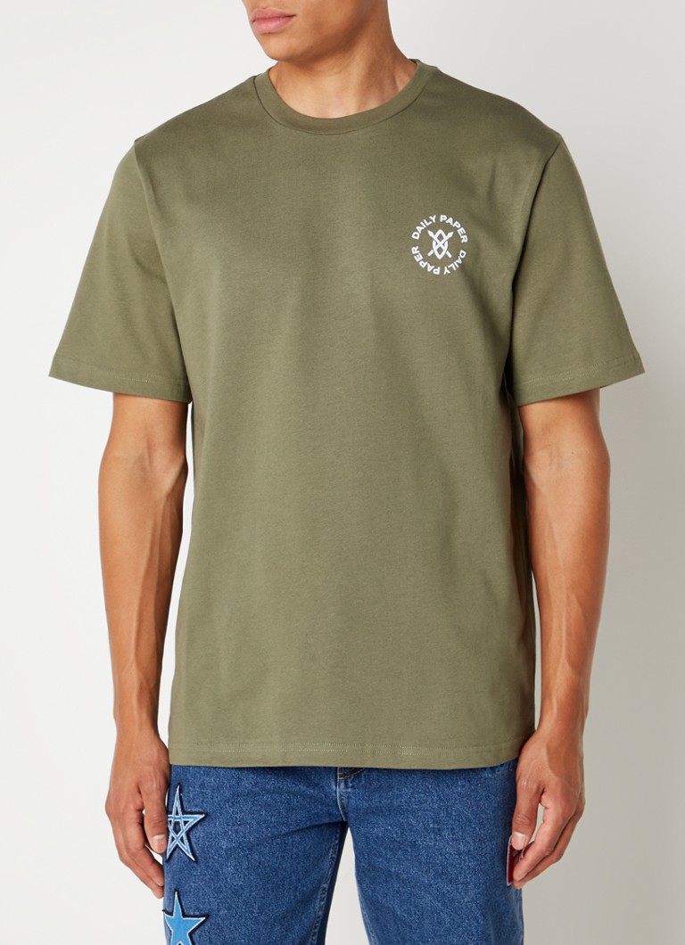 Daily Paper Circle T-shirt met logo • Olijfgroen • de Bijenkorf