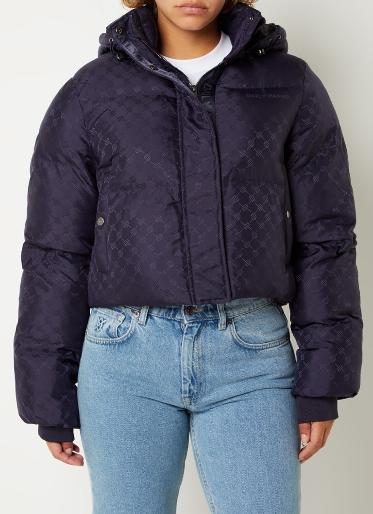 Daily Paper Cropped puffer jack met afneembare capuchon • Blauw • de ...
