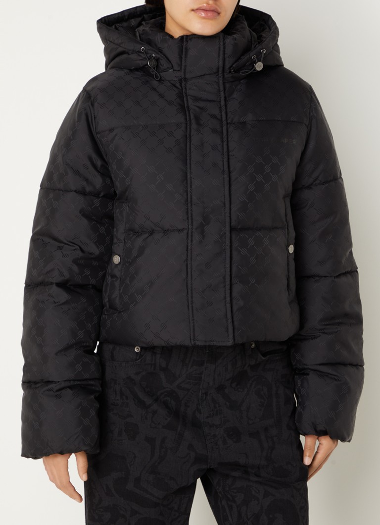 Daily Paper Cropped puffer jack met afneembare capuchon • Zwart • de ...