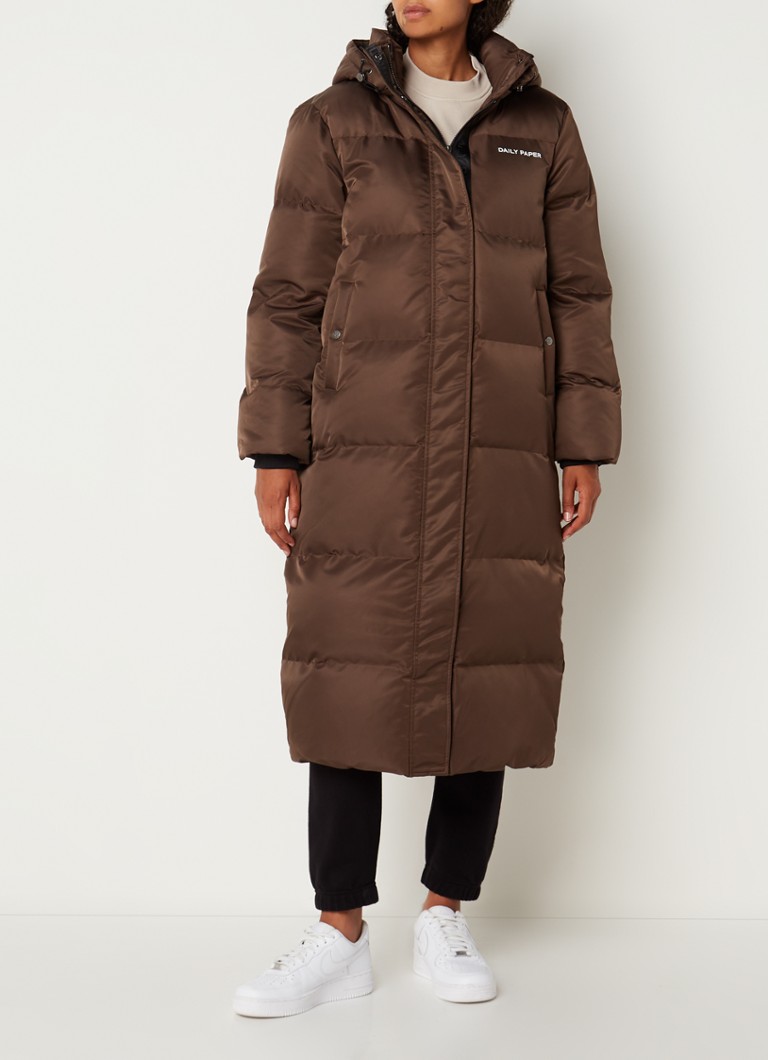 Daily Paper Epuffa puffer jack met afneembare capuchon • Donkerbruin ...