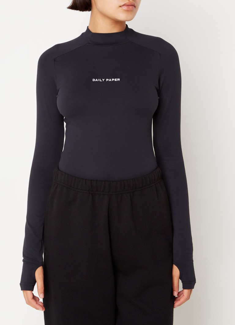 Daily Paper Esosa longsleeve met col en logoborduring • Zwart • de ...