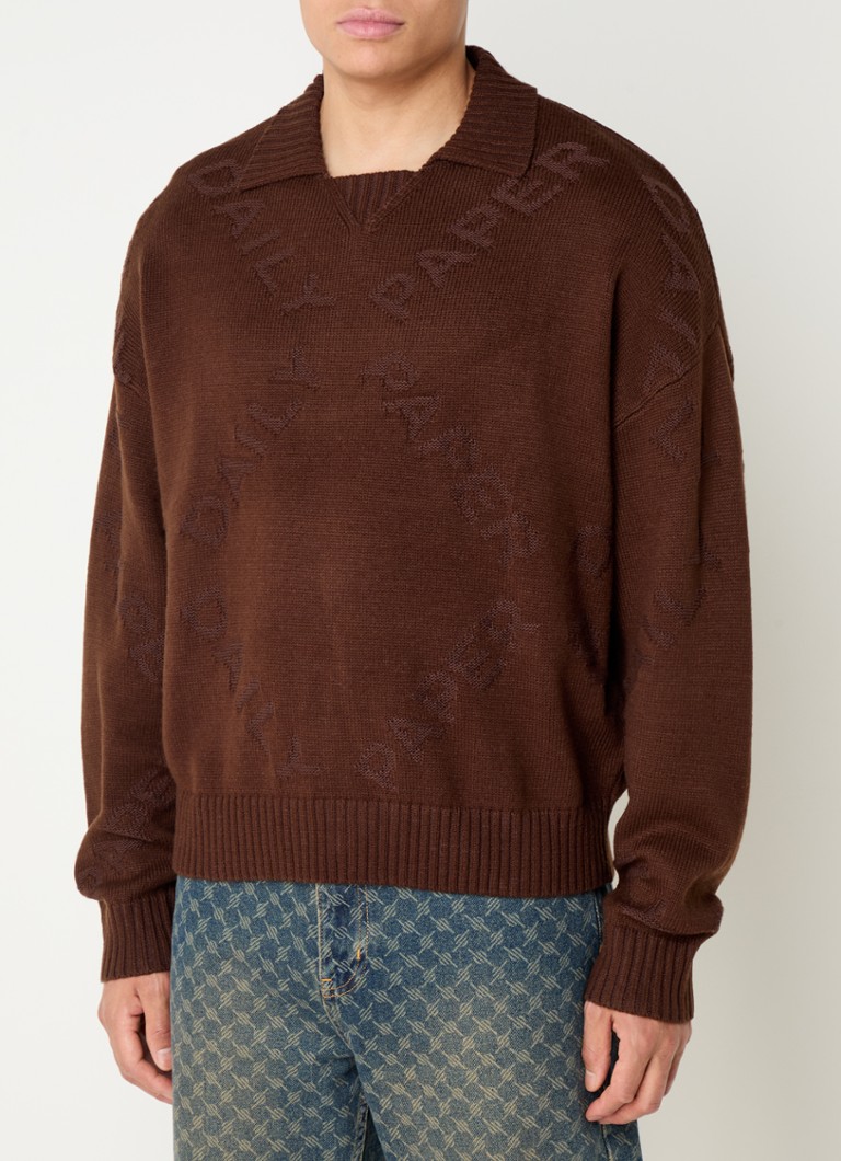 Daily Paper Fijngebreide trui met polokraag en ingebreid logo • Bruin ...