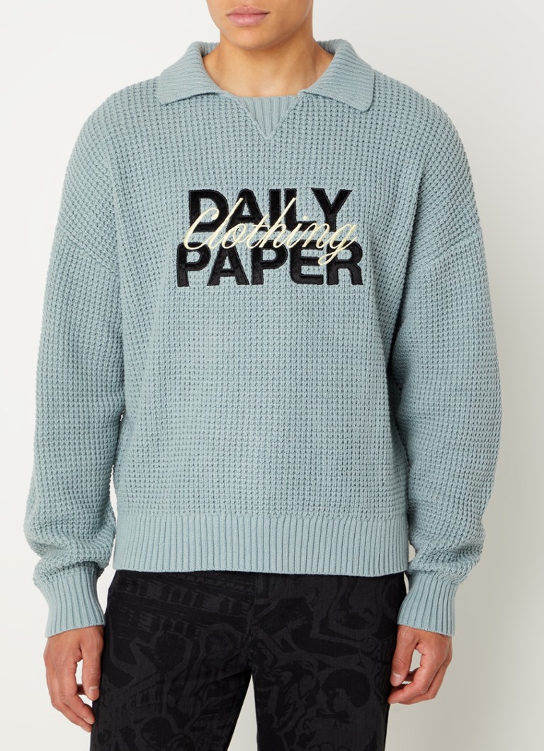 Daily Paper Hubaab grofgebreide sweater met logoprint • Blauw • de ...