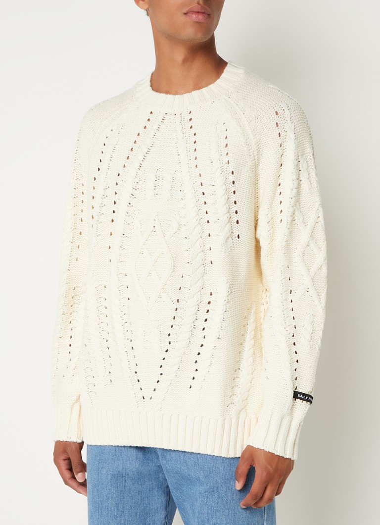 Daily Paper Ndulu kabelgebreide trui met ingebreid logo • Gebroken wit ...