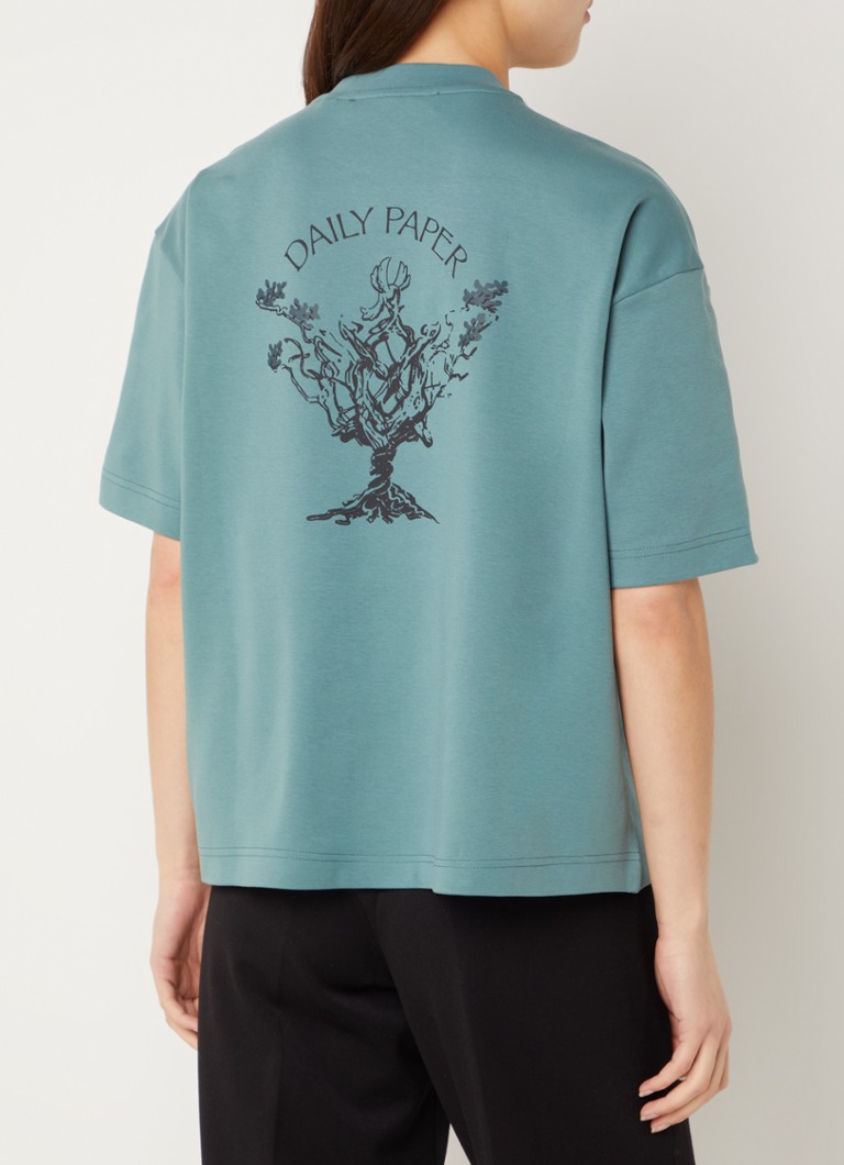 Daily Paper T-shirt met logo- en backprint • Groen • de Bijenkorf