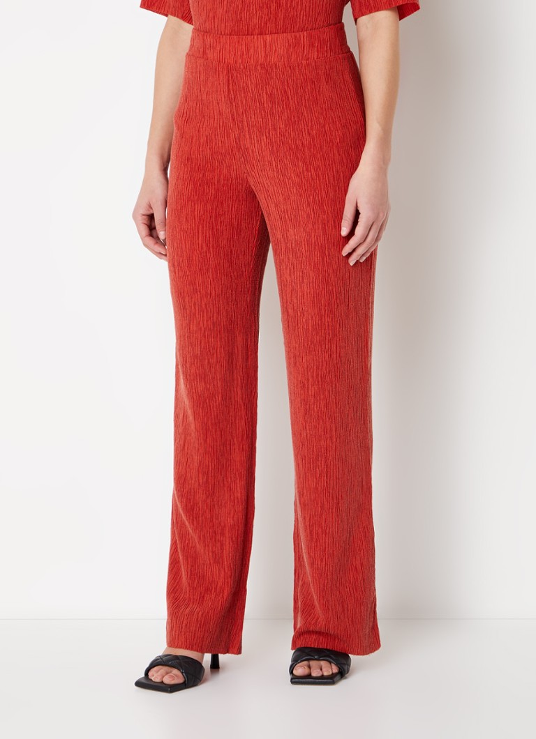 Dante 6 Jeni high waist straight fit broek met structuur • Steenrood ...