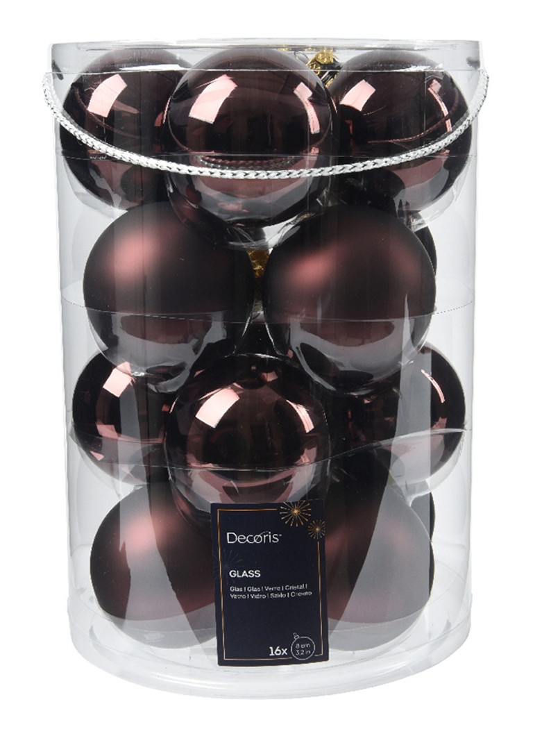 Decoris Kerstbal 8 cm set van 16 • Bordeauxrood • de Bijenkorf