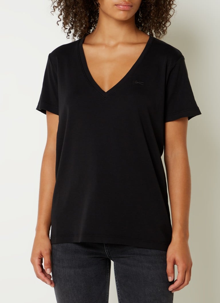 Denham Ramona T-shirt met V-hals en logo • Zwart • de Bijenkorf