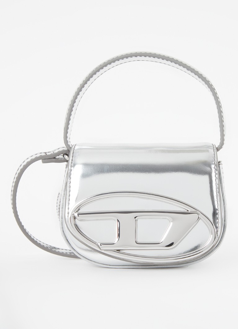 Diesel 1DR XS handtas van leer met logo en metallic finish • Zilver ...