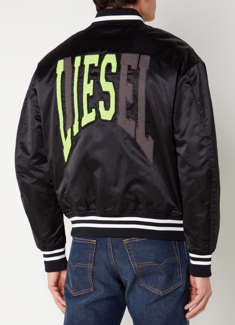 Diesel J-Start bomberjack van satijn met logoborduring en backprint ...