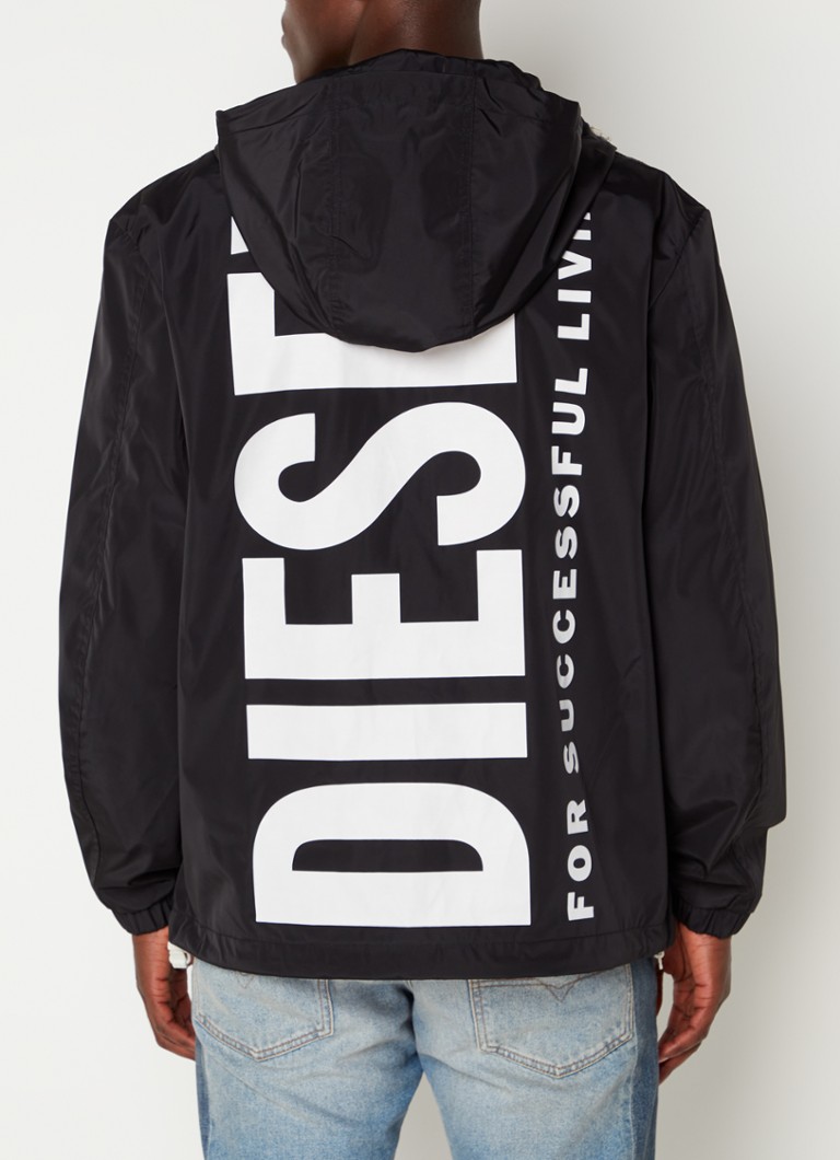 Diesel J-Wally windjack met logo- en backprint • Zwart • de Bijenkorf