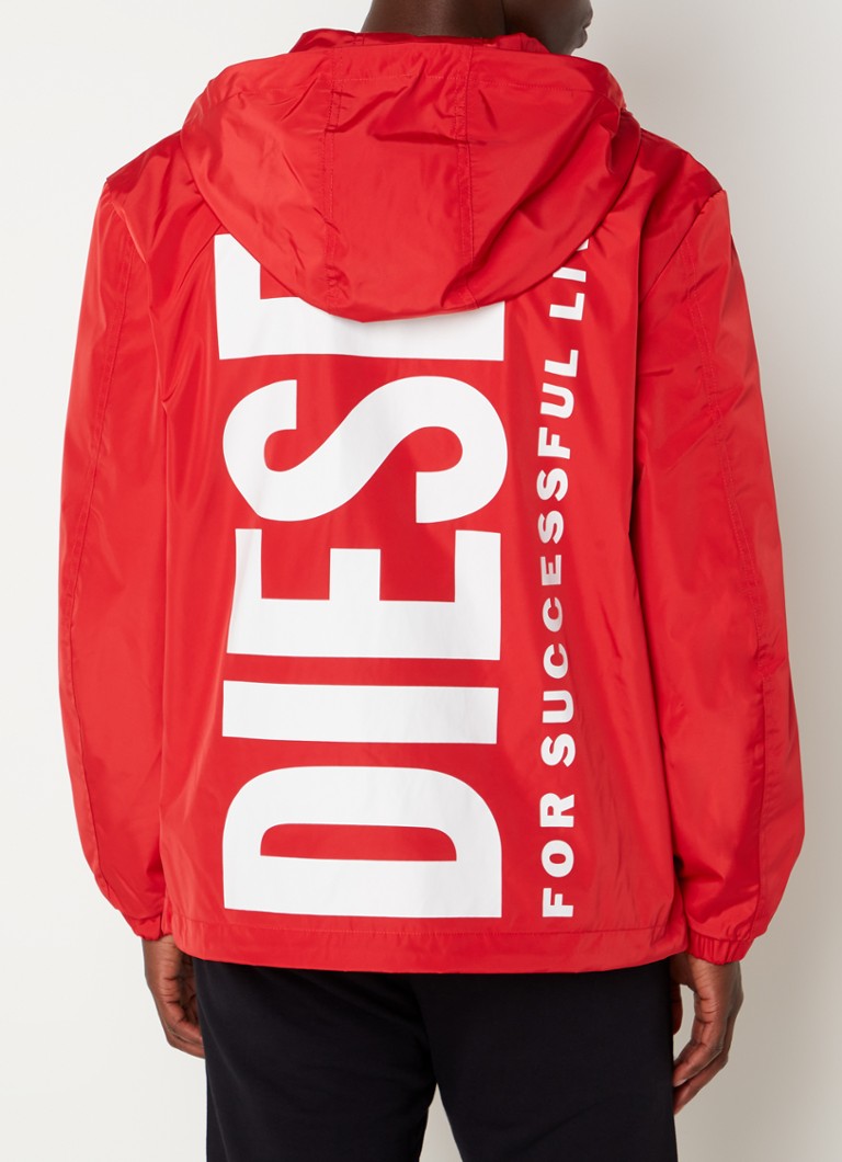 Diesel J-Wally windjack met logo- en backprint • Bordeauxrood • de ...