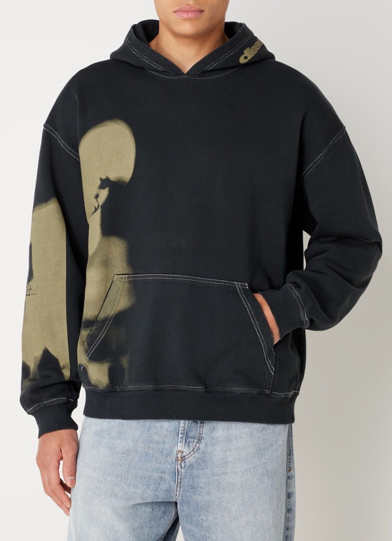 Diesel S-Boxt hoodie met verwassen afwerking en logo • Zwart • de Bijenkorf