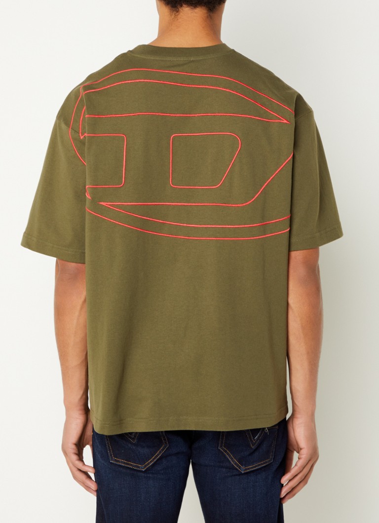 Diesel T-Boggy-Megoval T-shirt met logo- en backprint • Legergroen • de Bijenkorf
