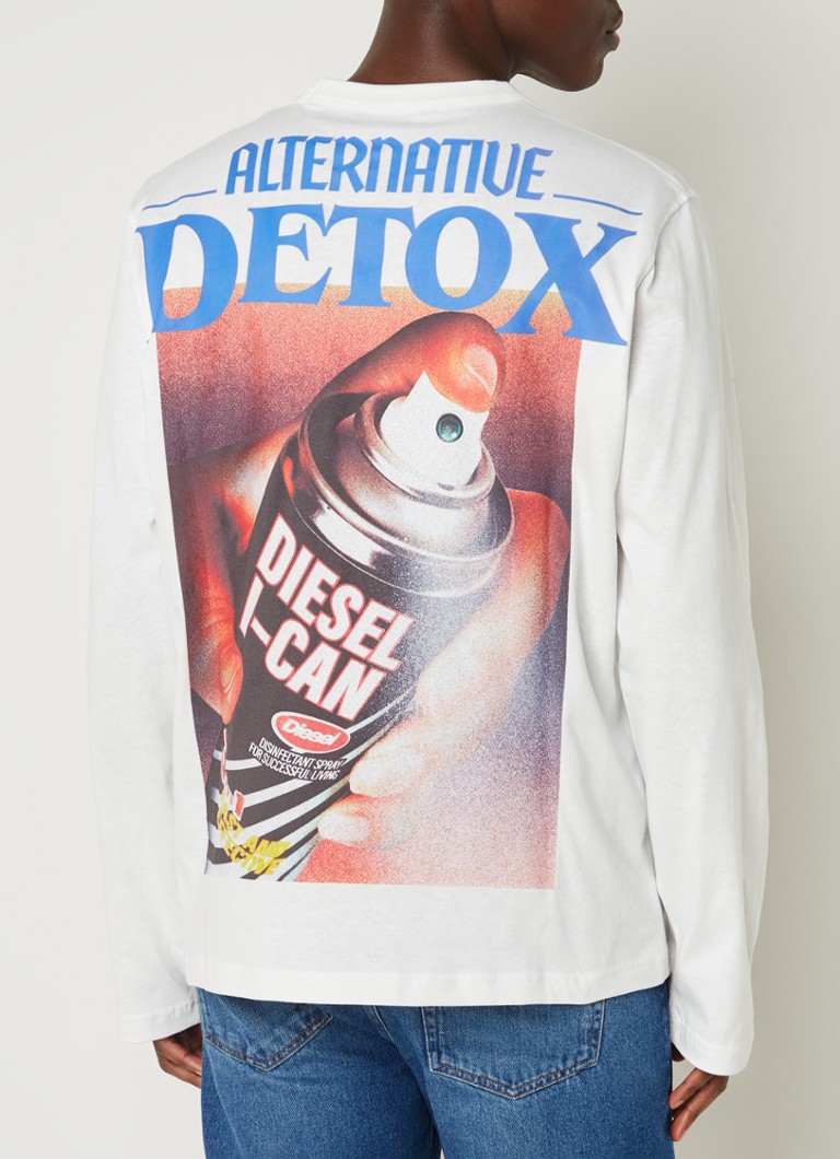 Diesel T-Crane-LS-G4 longsleeve met front- en backprint • Gebroken wit ...