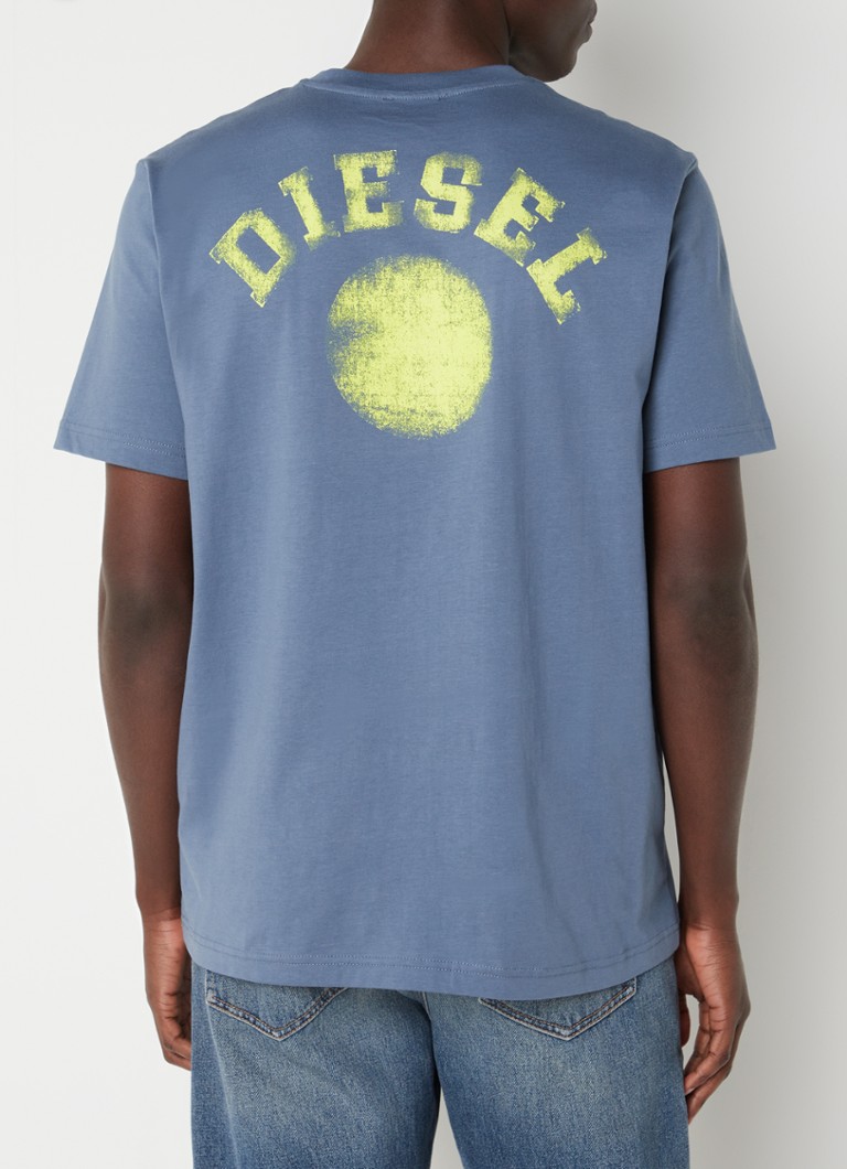 Diesel T-JUST-K3 T-shirt met logo- en backprint • Staalblauw • de Bijenkorf