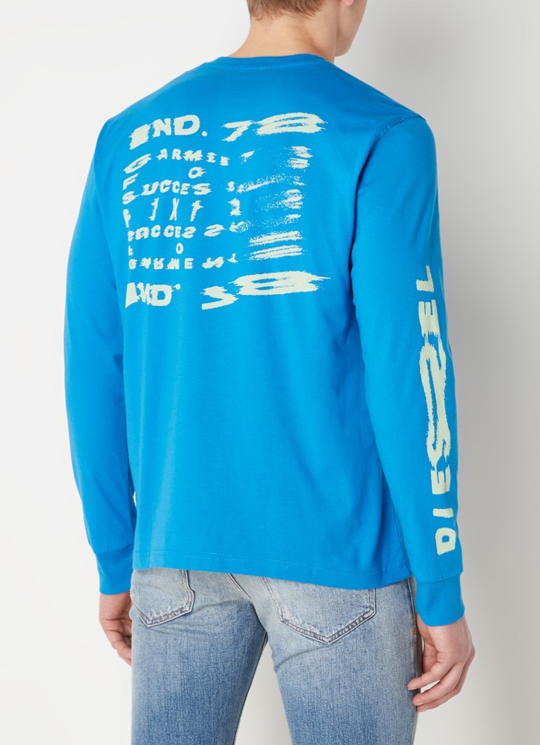 Diesel T-Just longsleeve met logo- en backprint • Blauw • de Bijenkorf