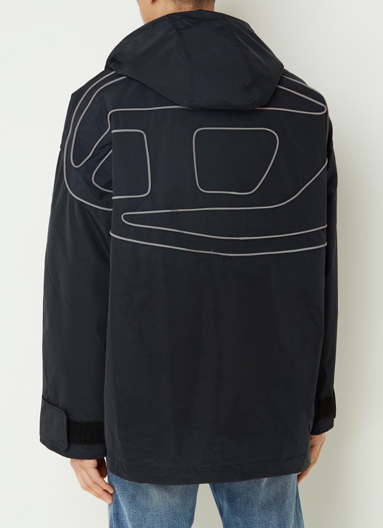 Diesel W-Hennes regenjas met backprint en ritszakken • Zwart • de Bijenkorf