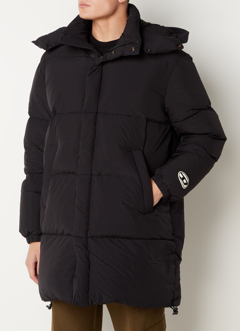 Diesel W-Rolf-Long-N puffer jack met donsvulling en afneembare capuchon ...