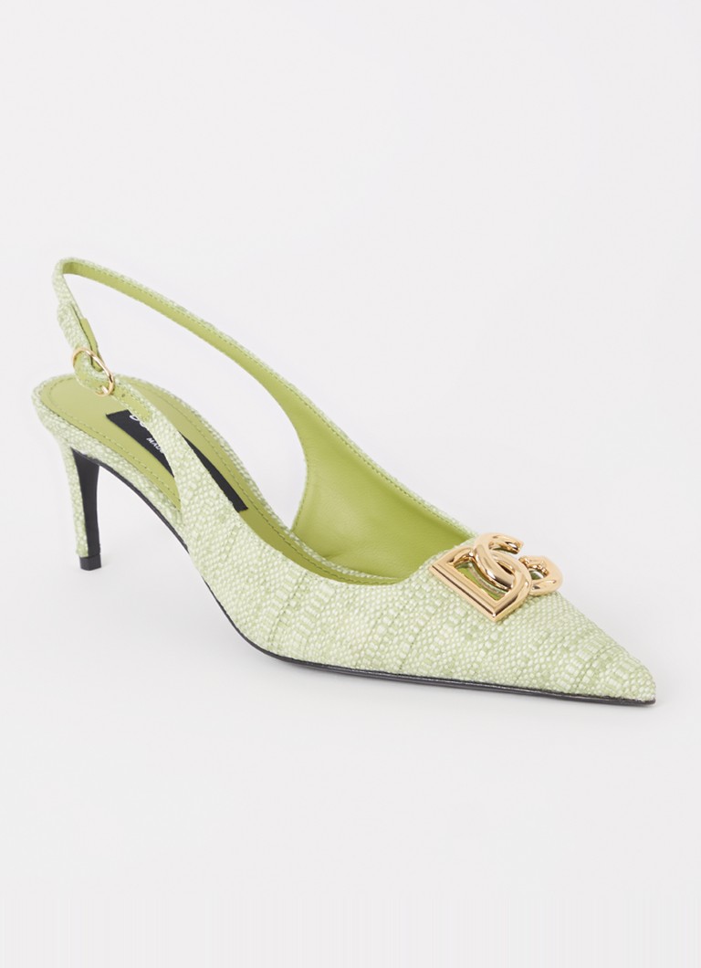 Dolce & Gabbana Lollo slingback van raffia met logo • Lichtgroen • de ...