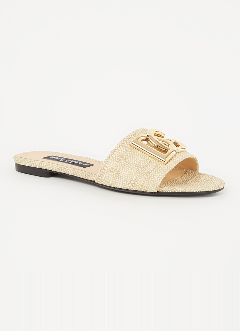 Dolce & Gabbana Raffia slipper van lamsleer met logo • Lichtgeel • de ...