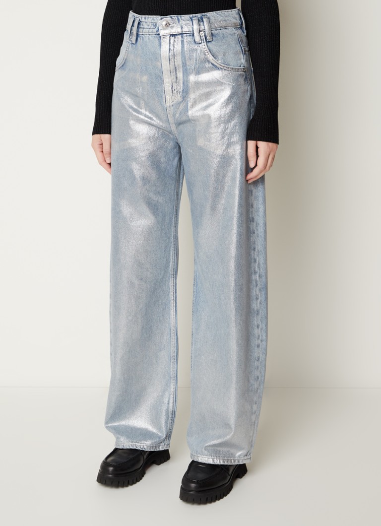 DRYKORN Can high waist wide leg jeans met lichte wassing en metallic ...