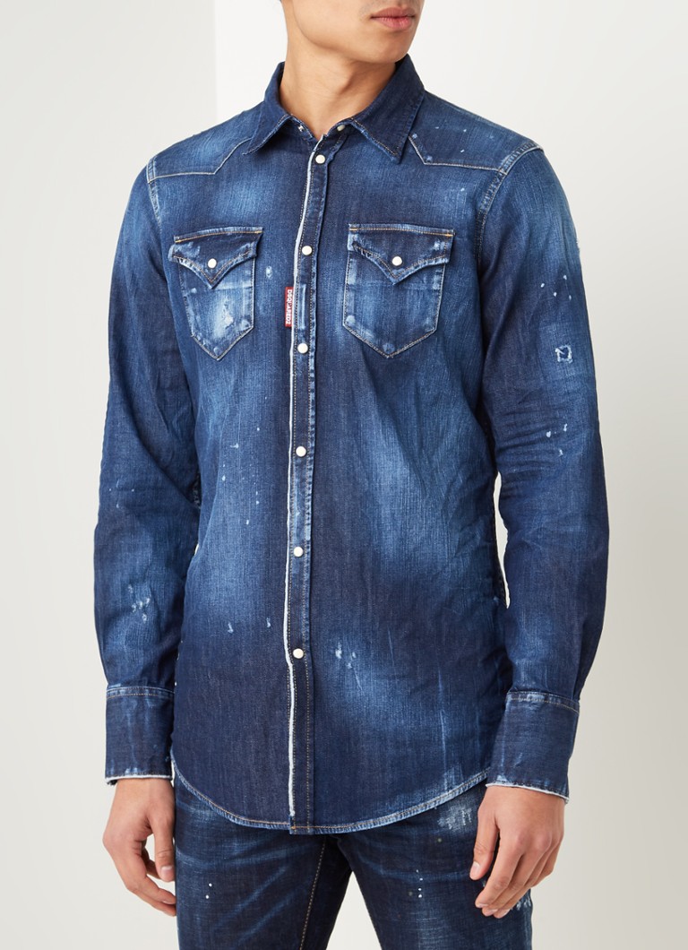 Dsquared2 Ibrahimovic Icon slim fit overhemd van denim met backprint ...