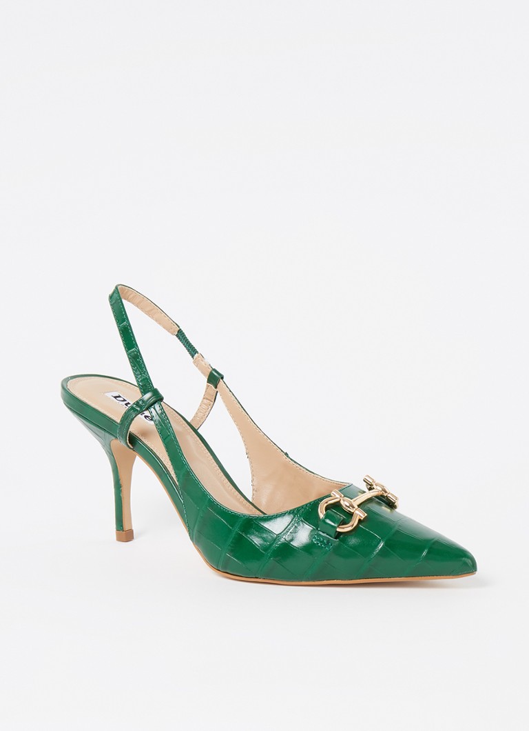 Dune London Click slingback van leer met crocostructuur • Groen • de ...