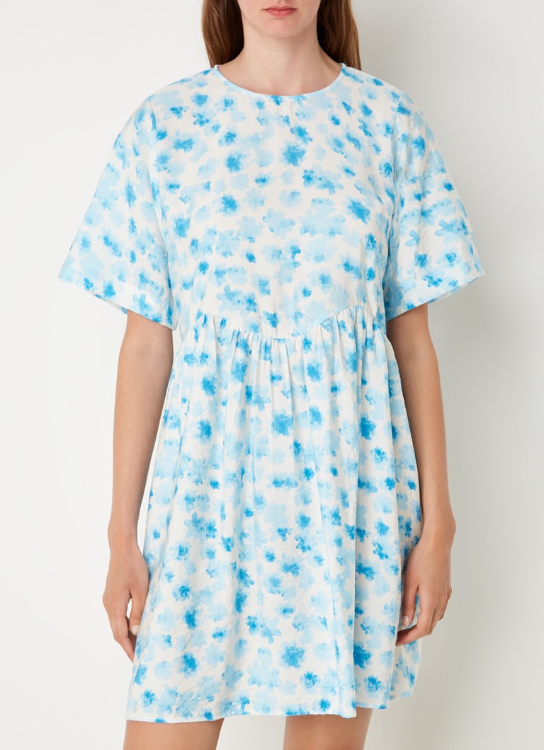 Envii Enibiza mini jurk met bloemenprint en strikdetails • Lichtblauw ...