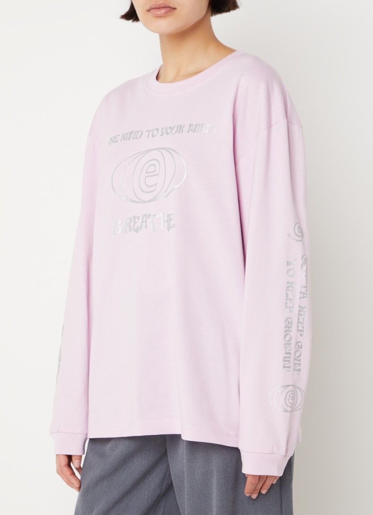Envii Enkulla longsleeve van biologisch katoen met print • Lichtroze ...