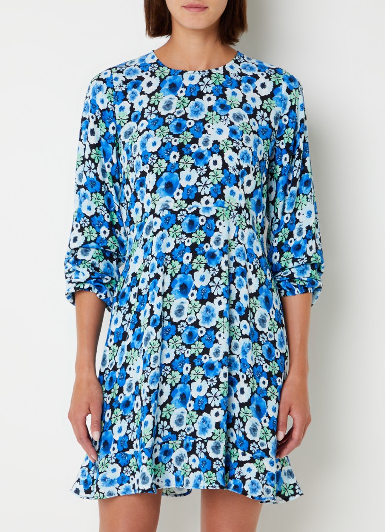 Envii Ensherry mini jurk met bloemenprint en volant • Blauw • de Bijenkorf