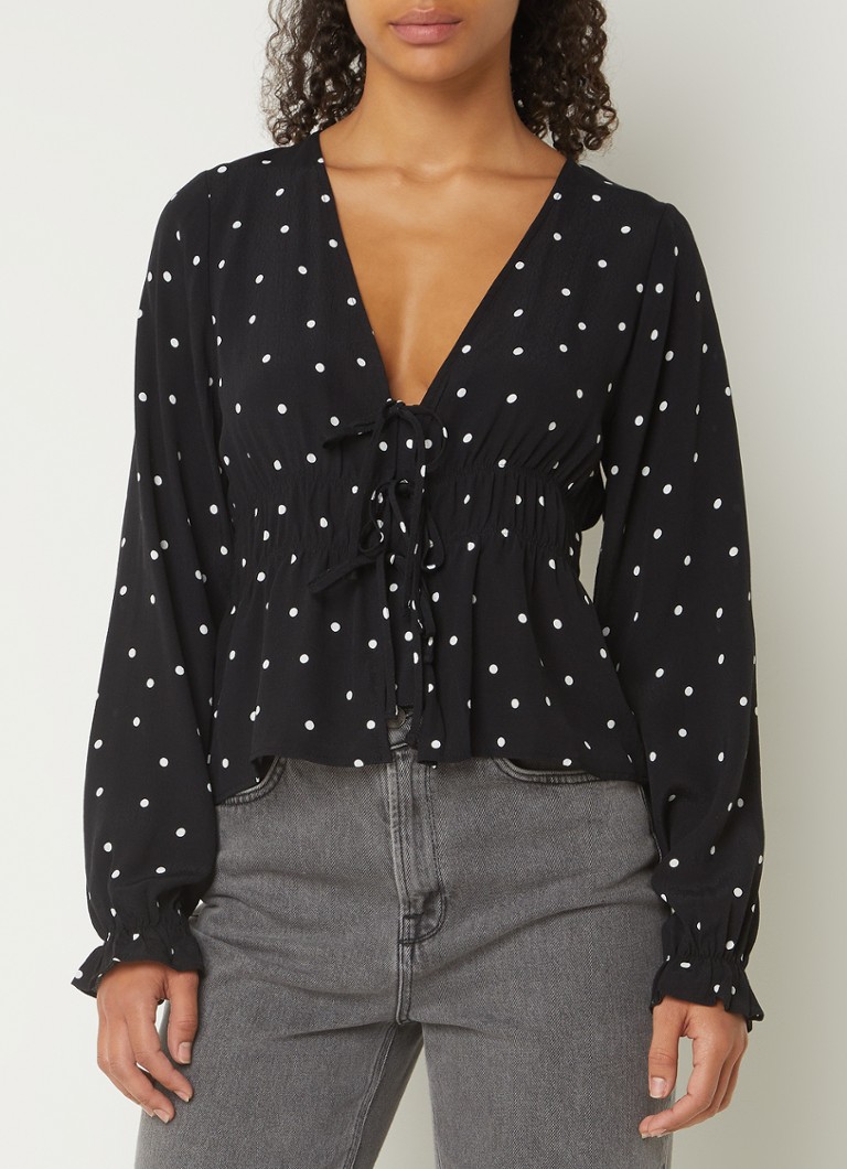 Envii Top met stippenprint en ballonmouw • Zwart • de Bijenkorf
