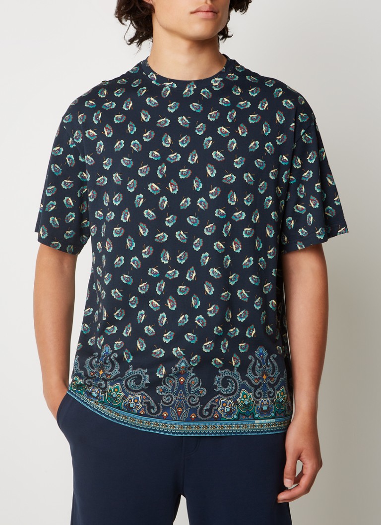 Etro T-shirt met paisley print en logo borduring • Blauw • de Bijenkorf