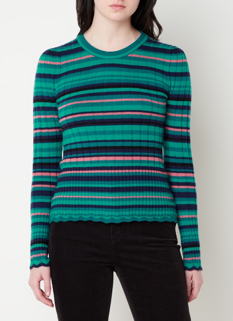 Fabienne Chapot Banda ribgebreide pullover in wolblend met streepprint ...