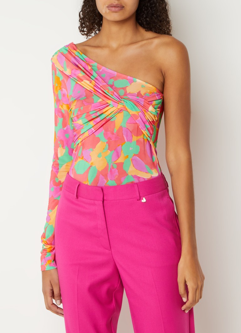 Fabienne Chapot Barbra one shoulder top met plooidetail en print • Roze ...
