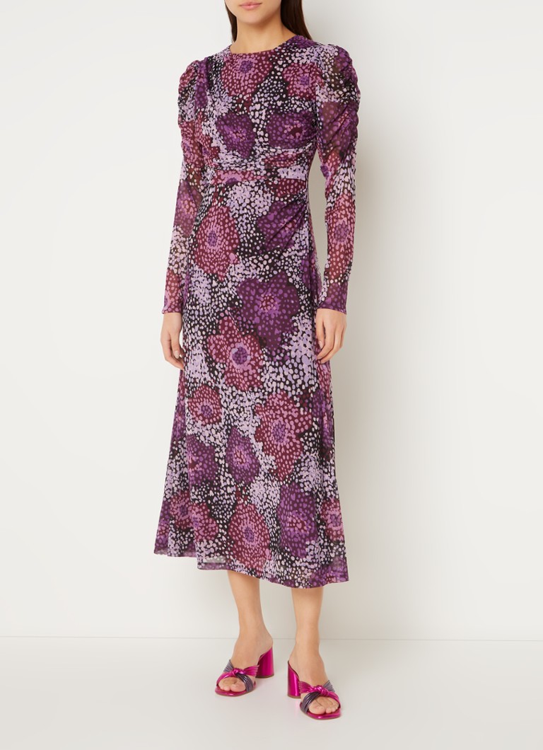 Fabienne Chapot Bella midi jurk van mesh met bloemenprint • Aubergine ...